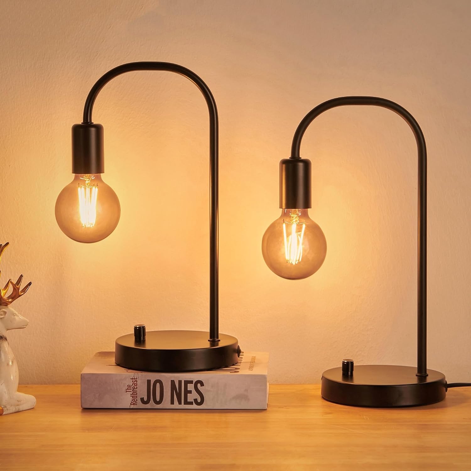 Rarlonly Industrial Table Lamps for Bedrooms Set of 2,Fully Dimmable ...