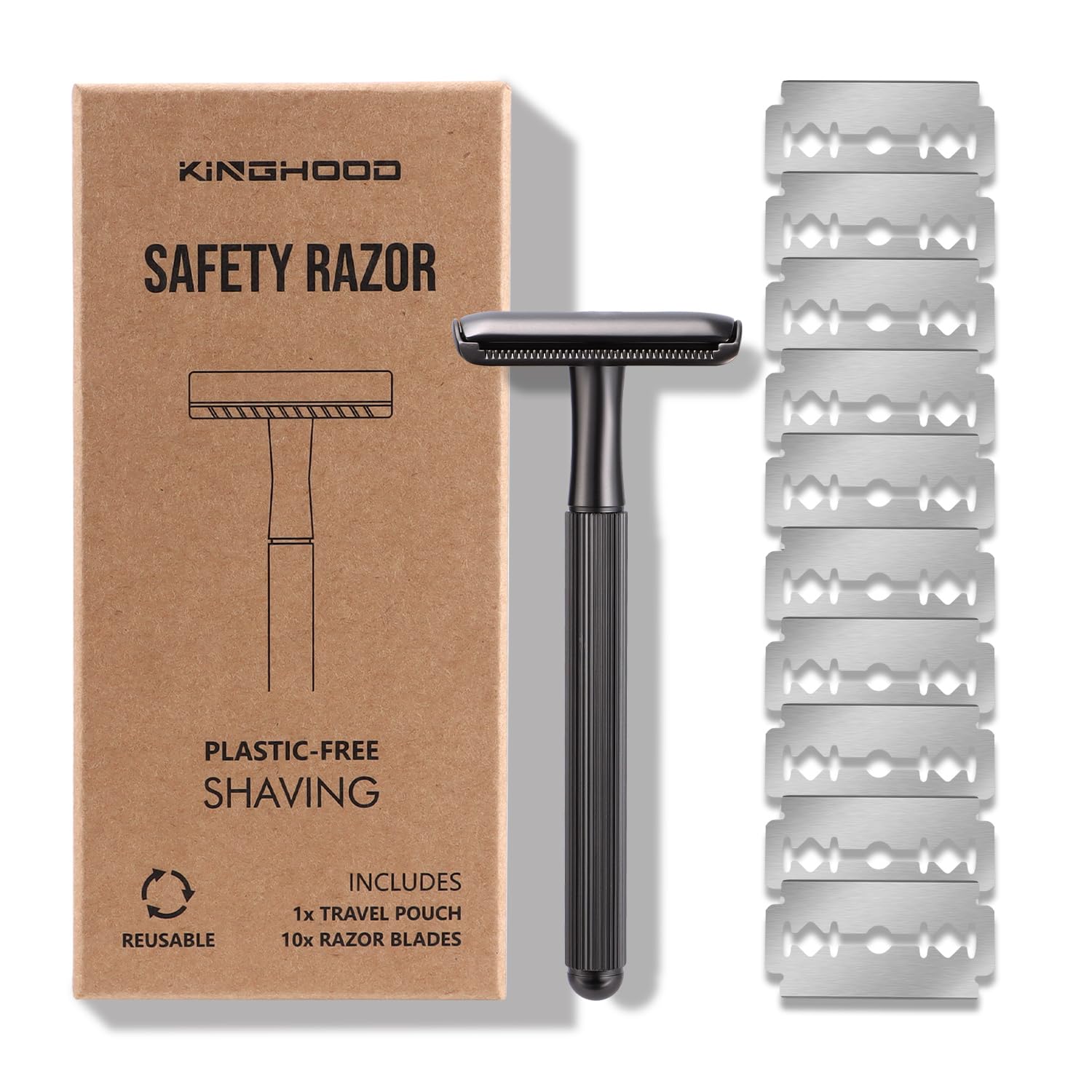 Amazon.com: KINGHOOD Brass Safety Razor with 10 Blades,One Blade Razor ...