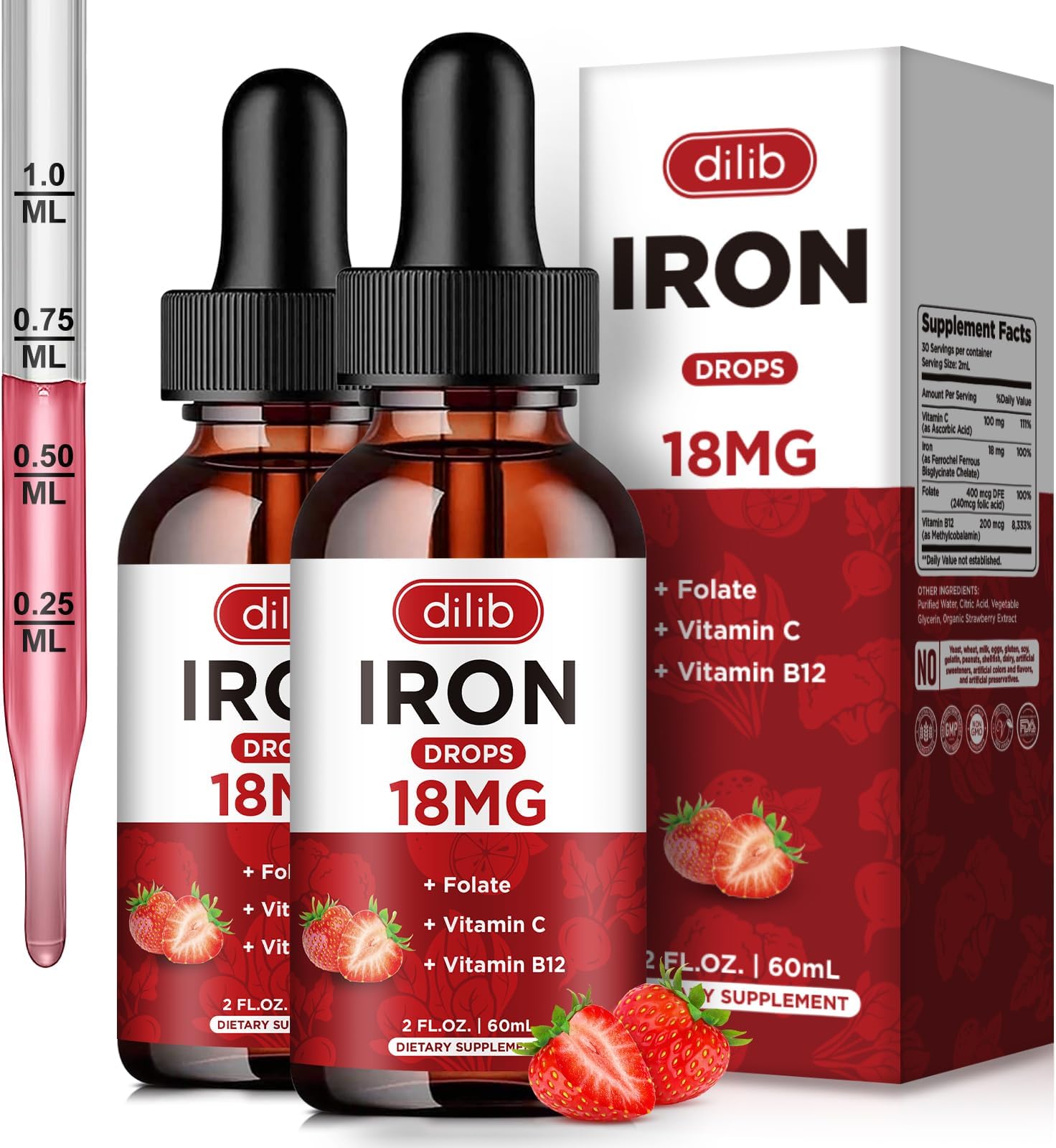 Amazon.com: dilib (2 Pack) Liquid Iron Supplement for Women & Men Iron ...