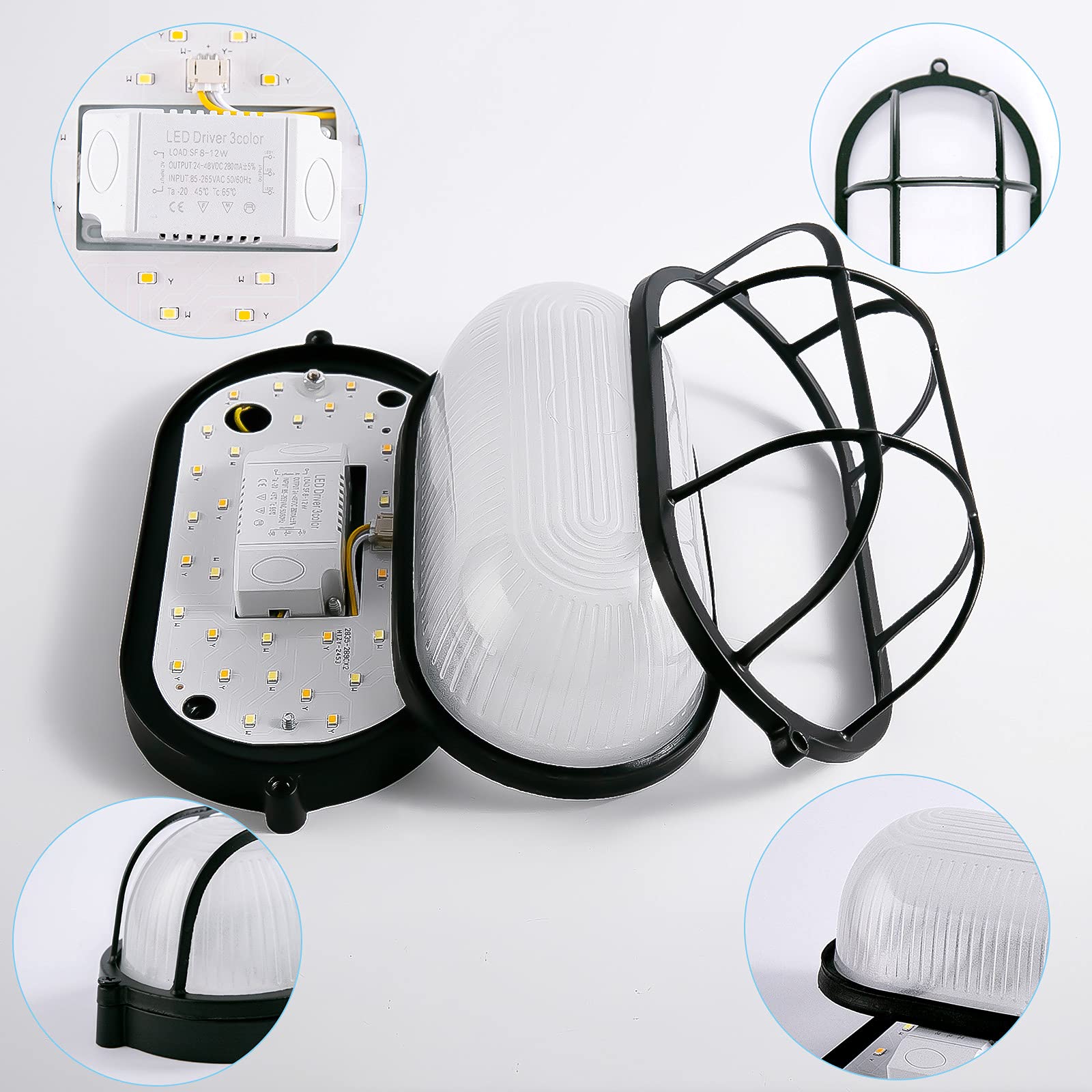 X-Ki Waterproof Grid Oval Bulkhead Ceiling LED Light,3-Color LED Light ...