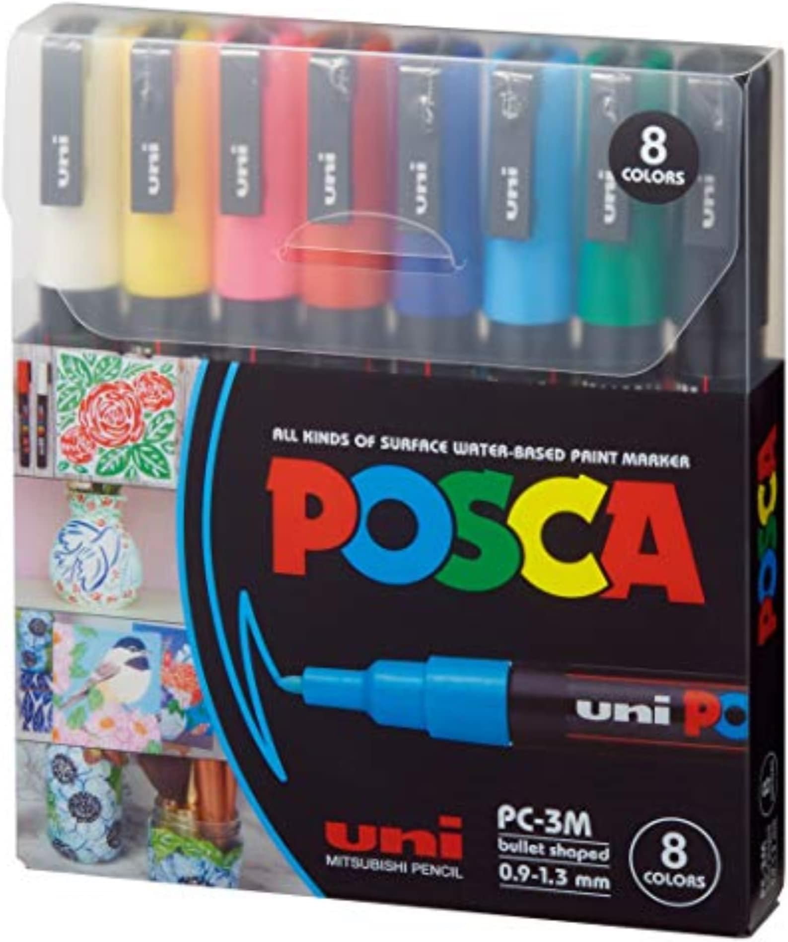 Amazon.com: posca Acrylic Paint Marker Set, 8 Color Fine, PC-3M ...