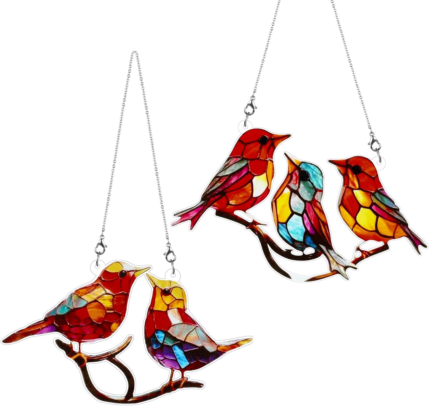Amazon.com : Motiskyy 2 Pcs Cardinal Stained Glass Red Bird Suncatchers ...
