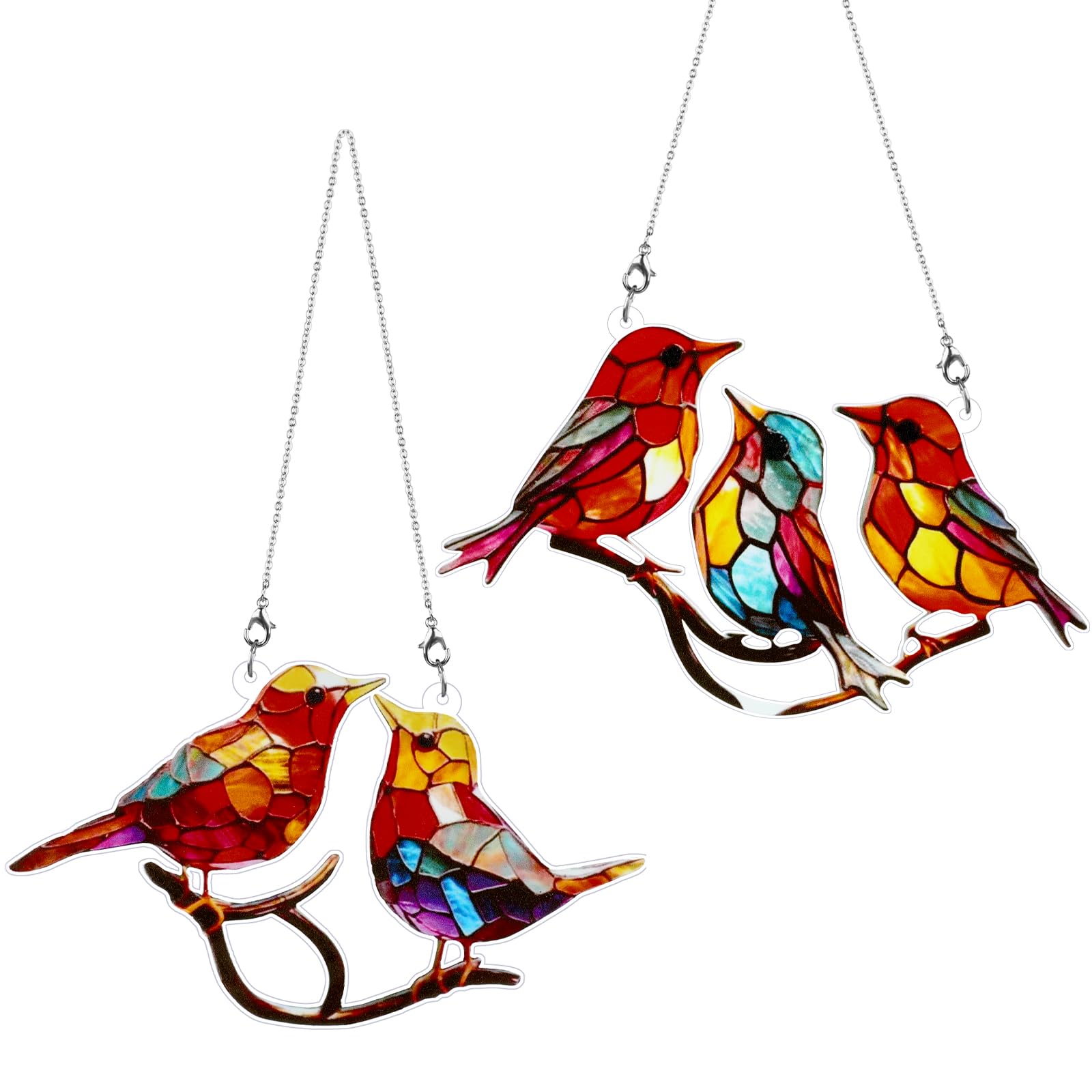 Amazon.com : Motiskyy 2 Pcs Cardinal Suncatcher Stained Glass Red ...