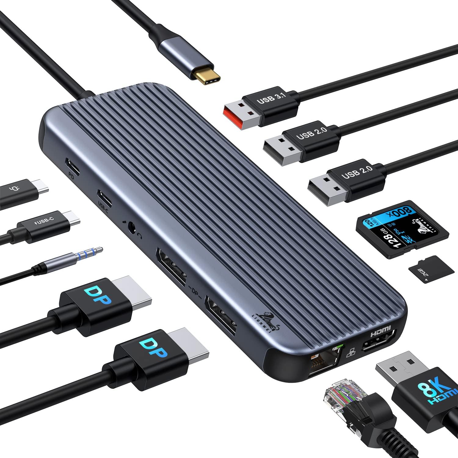 Amazon.com: USB C to Dual DisplayPort 4K Docking Station Adapter, 12-in ...