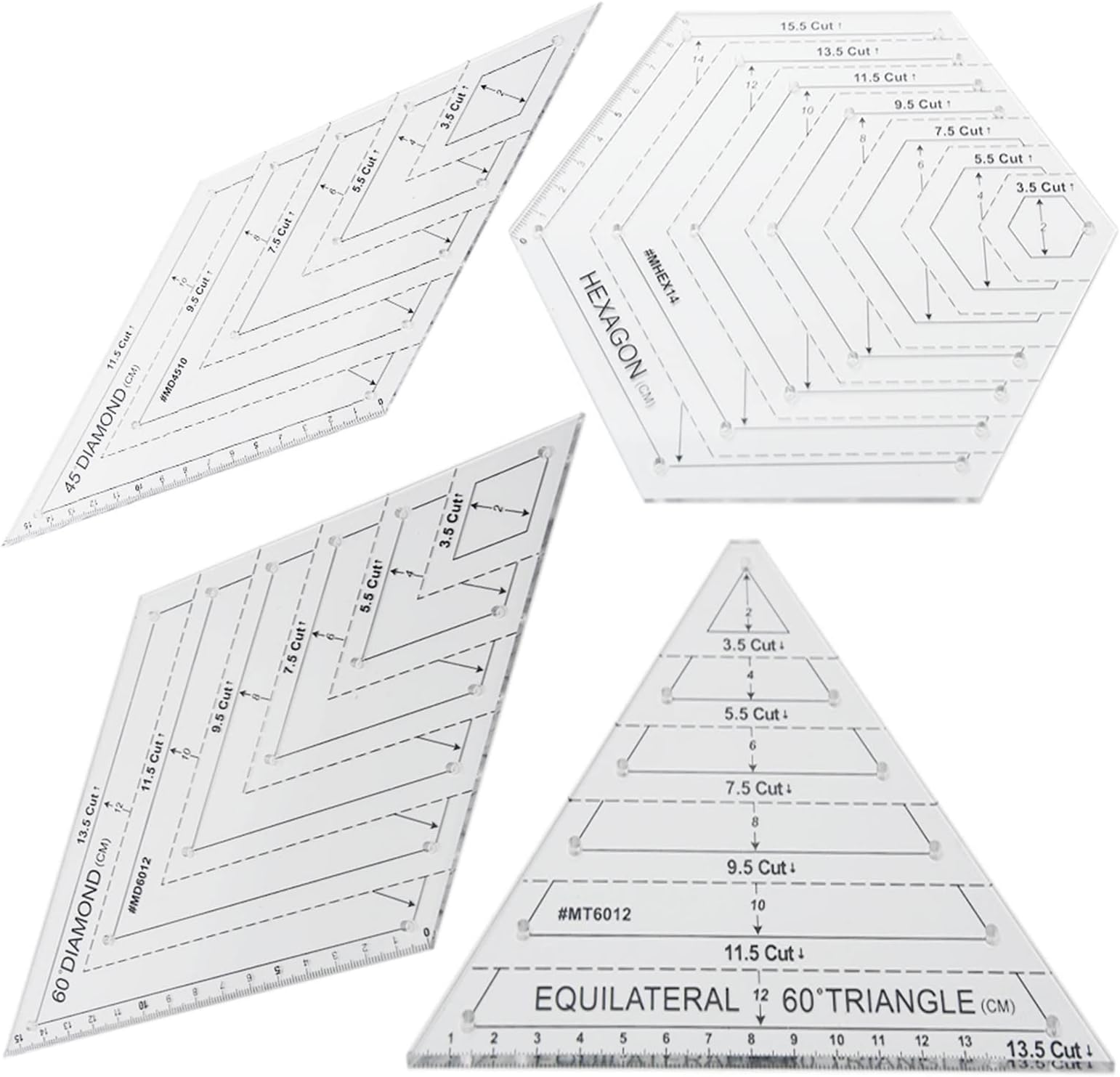 Amazon.com: 4Pcs Quilting Ruler, with 60 Degree Triangle and Diamond ...