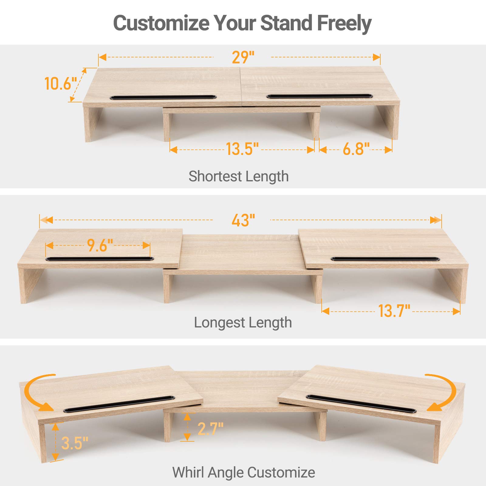 AMERIERGO Dual Monitor Stand -Adjustable Length and Angle Dual Monitor ...