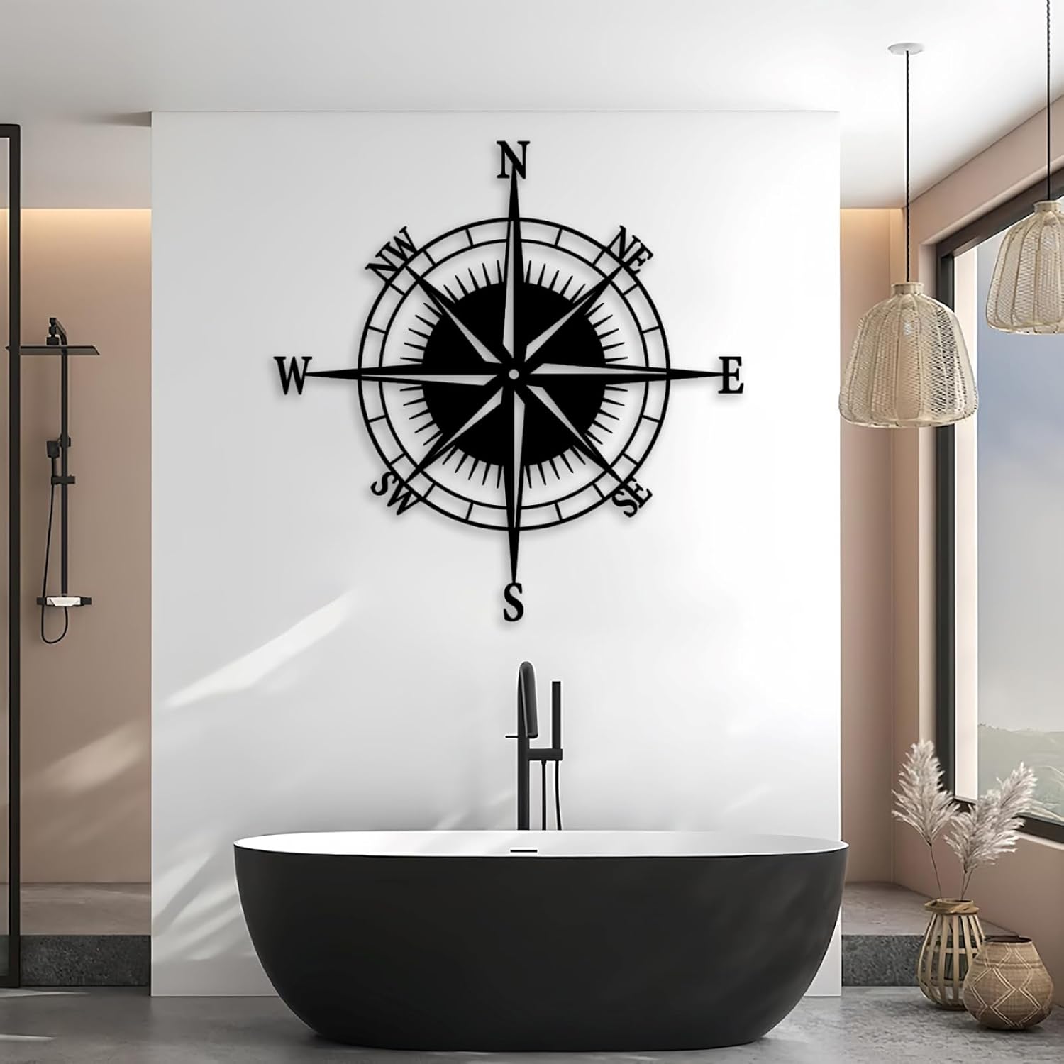 Amazon.com: Metal Compass Rose Wall Decor - Nautical & Ocean Theme Wall ...