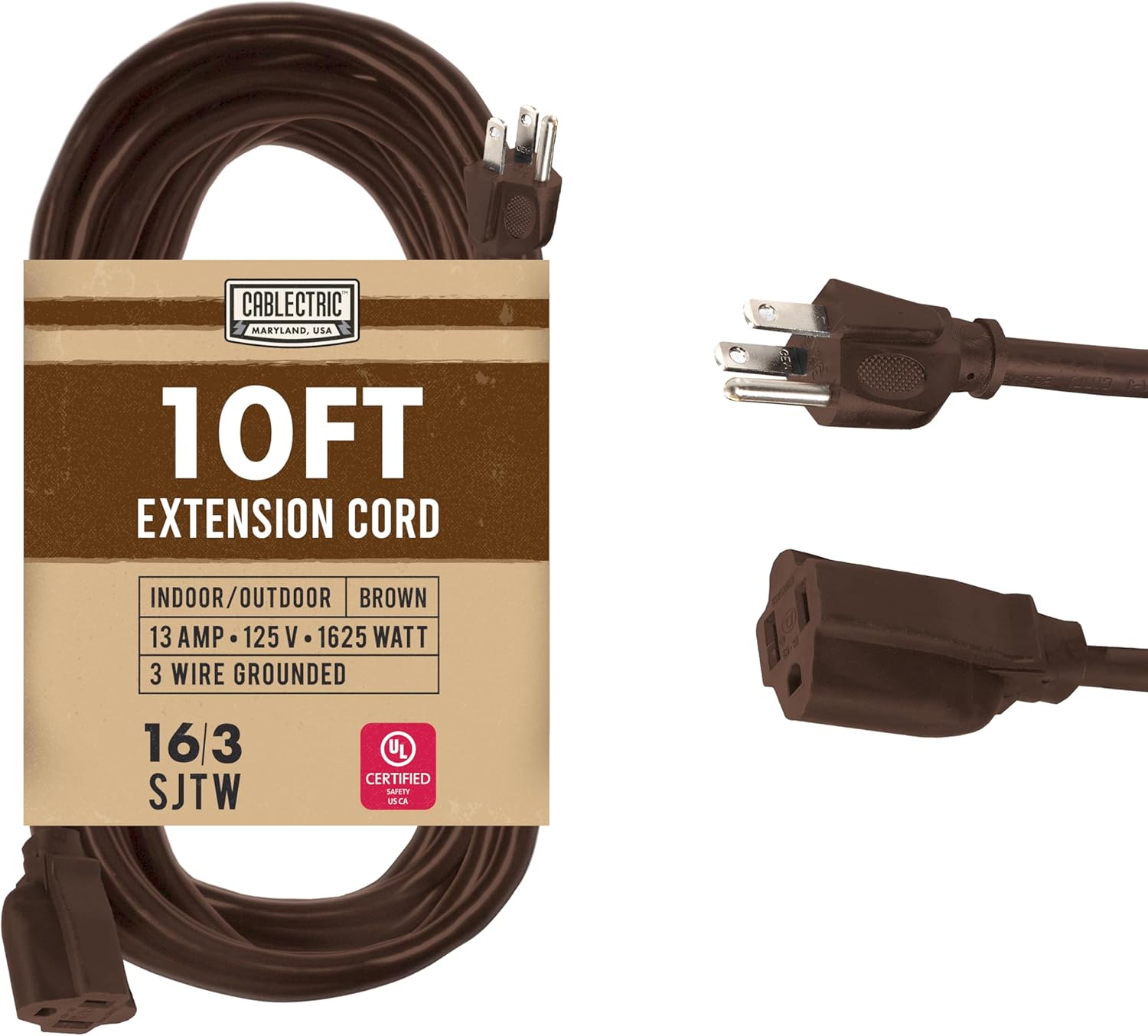 Amazon.com: Cablectric Brown Outdoor Extension Cord 10 ft, Weatherproof ...