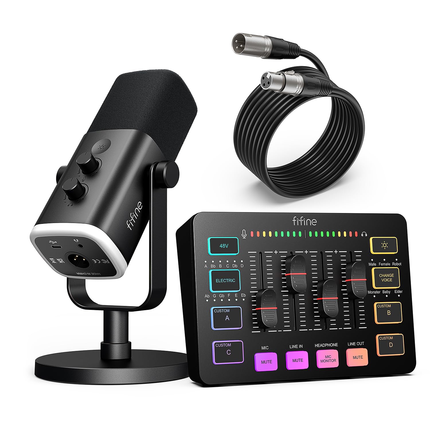 FIFINE Gaming Equipment Bundle, Dynamic XLR/USB Gaming Microphone Set ...