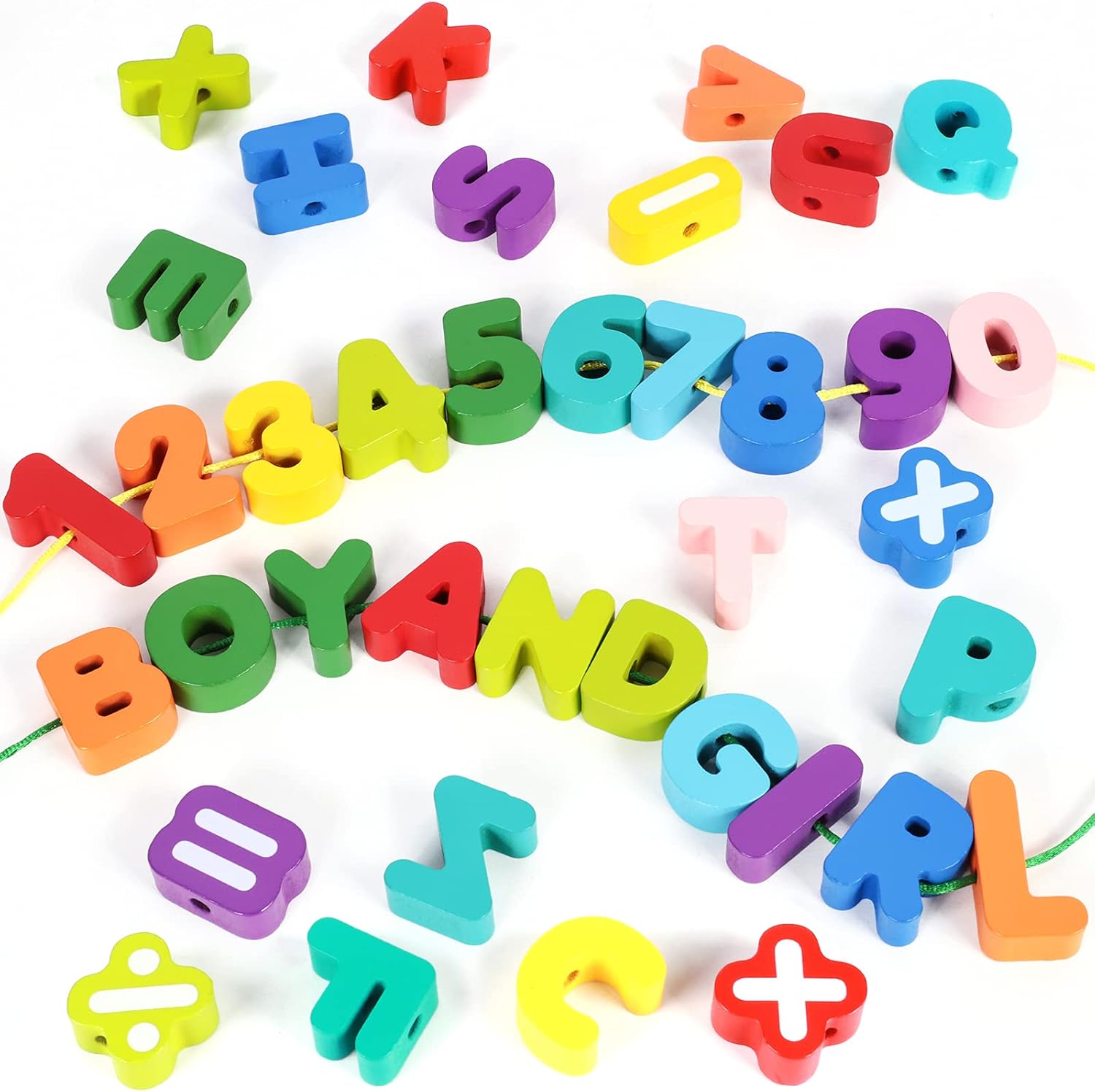 41PCS Lacing Beads Wooden Rainbow Threading Letters & Numbers Toy ...