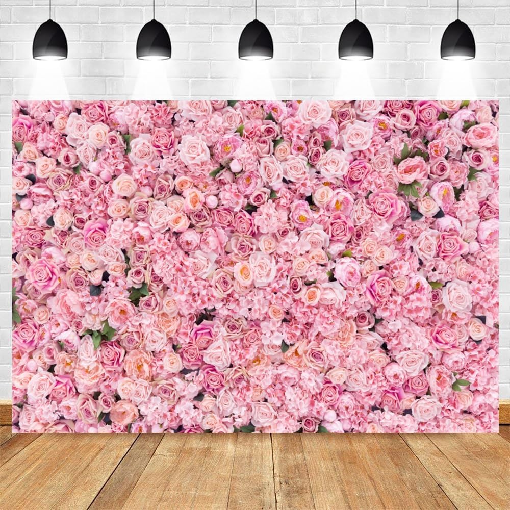 Amazon.com : 7x5ft Pink Rose Floral Wall Backdrop - Flower Backdrop for ...
