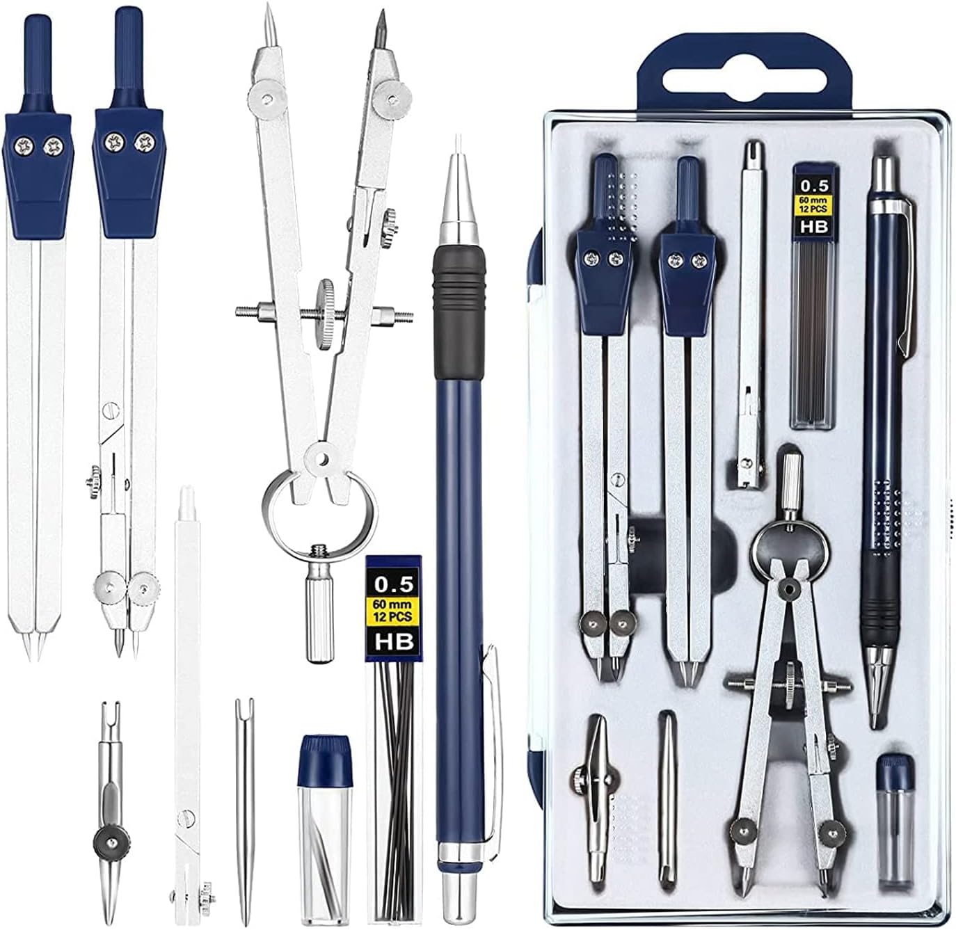 KASTWAVE 13 Pieces Math Geometry Kit, Set Metal Compass Geometry ...