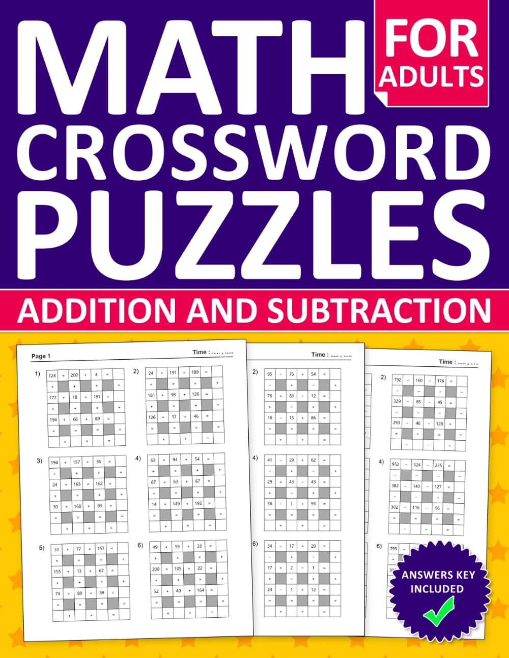 Easy To Hard Math Crossword Puzzles Book For Adults with Addition and ...