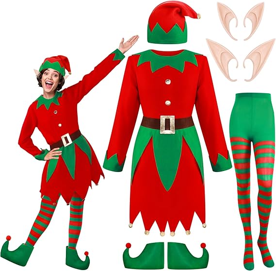 Amazon.com: 6 Pieces Elf Christmas Costume Set Including 1 Pc Costume ...