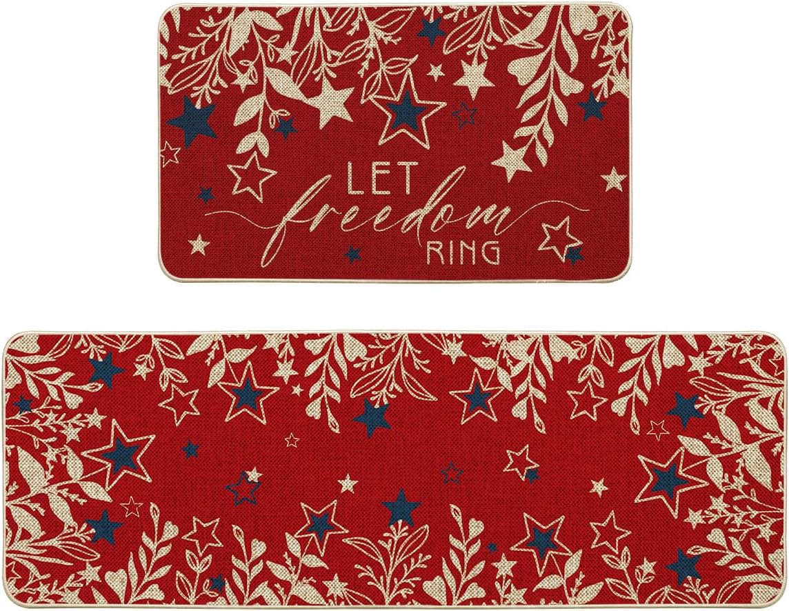 Amazon.com: American Flag Stars Patriotic Kitchen Rugs Set of 2, 4th of ...