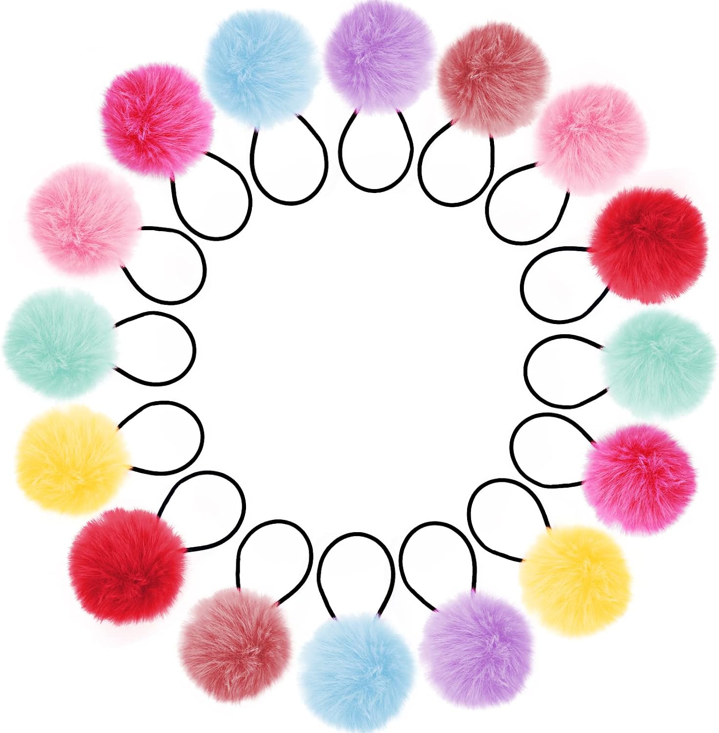 Lusofie 16 Pieces Pom Pom Hair Ties，Pom Ball Elastic Hair Ties Fluffy ...