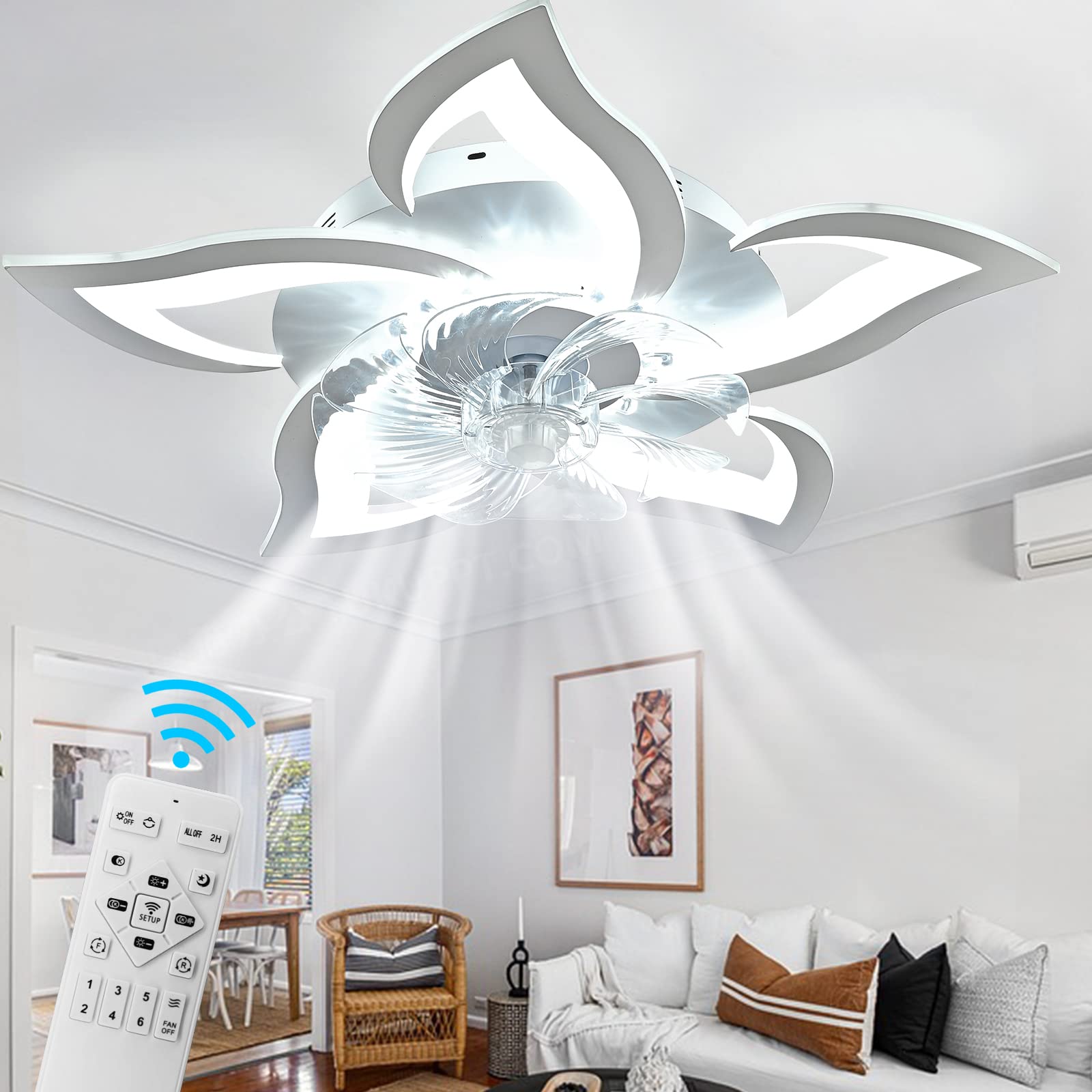 27" Modern Ceiling Fan with Lights Remote Control, Low Profile Ceiling ...