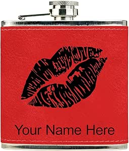 Amazon.com | Faux Leather Flask, Lipstick Kiss, Personalized Engraving ...