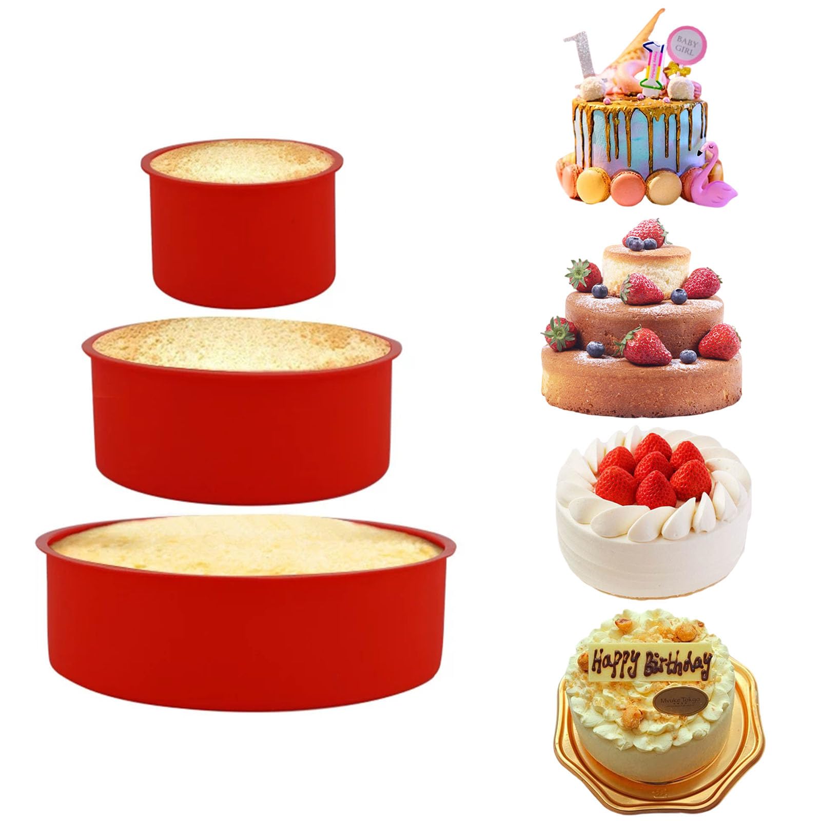 HMYCL Silicone Cake Tins for Baking, 3 Round Non-Stick Cake Pan(4,6,8 ...