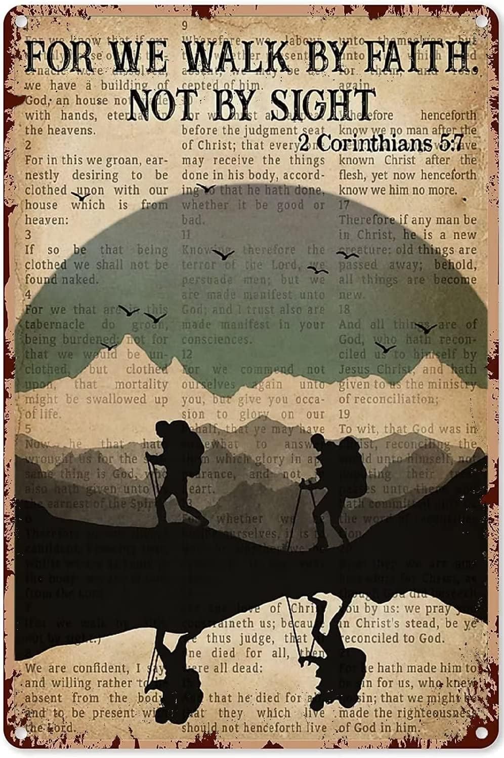 Amazon.com: For We Walk By Faith, Vintage Hiking Art Metal Tin Sign ...