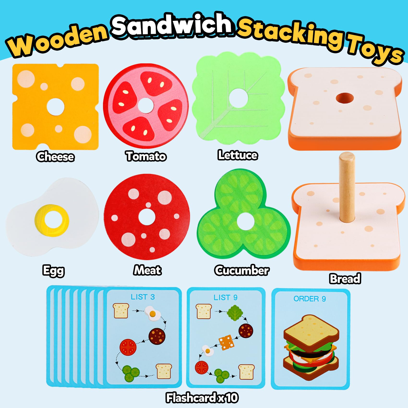Snapklik.com : Kizh Wooden Sandwich Sorting Stacking Toys Play Food Set ...
