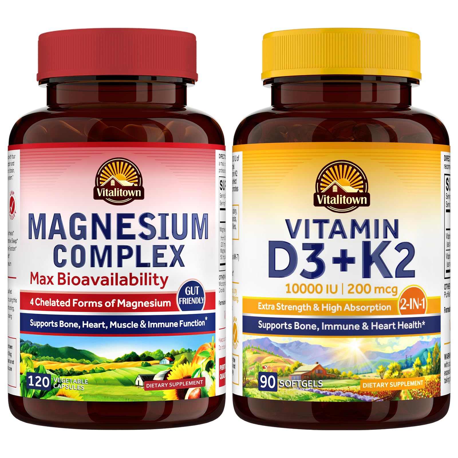 Amazon.com: Vitalitown Magnesium Complex & Vitamin D3 K2 Bundle (Pack ...