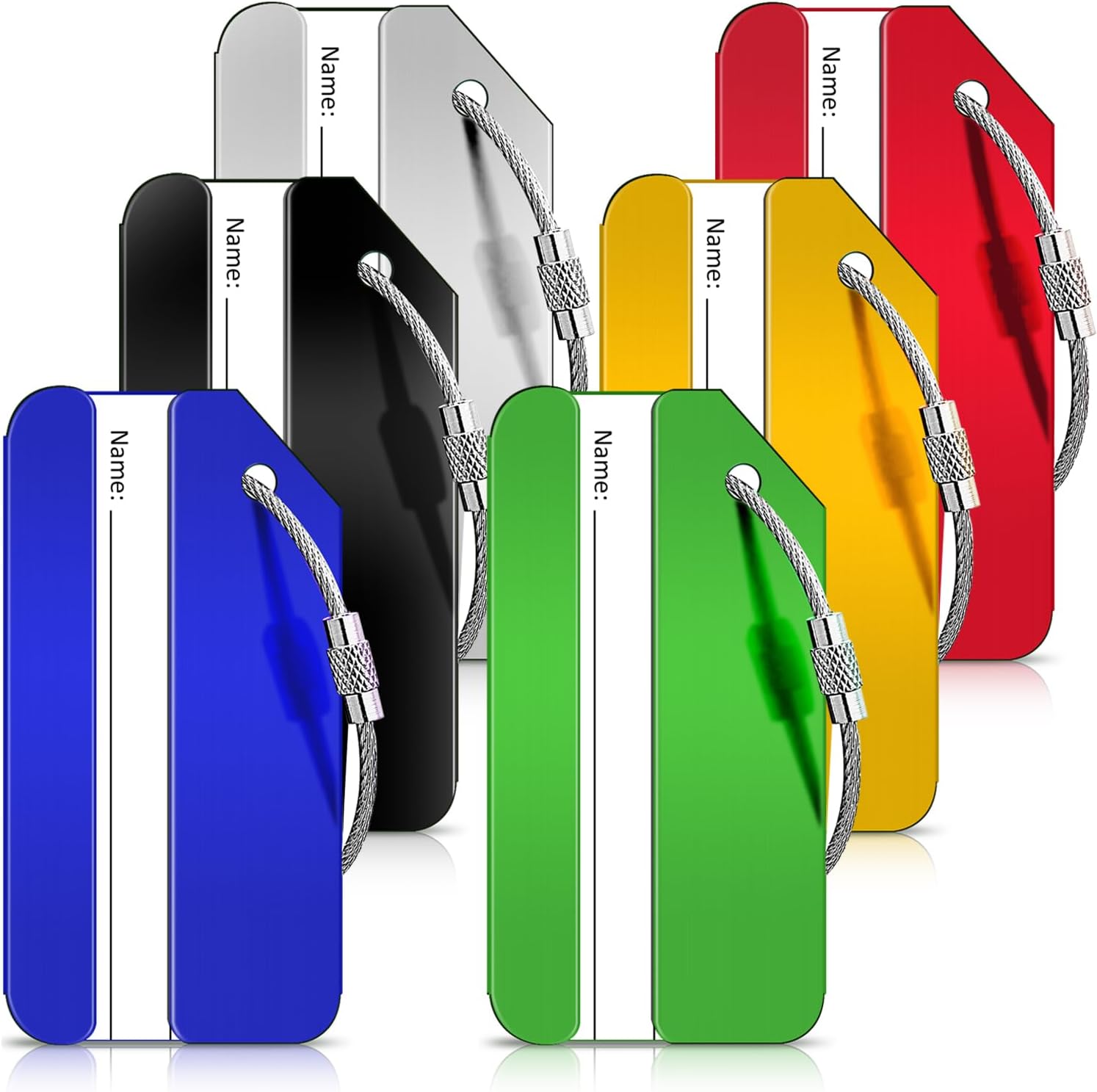 6 Pack Luggage Tags,Aluminum Alloy Luggage Tag with Name ID Card and Stainless Steel Loop ...