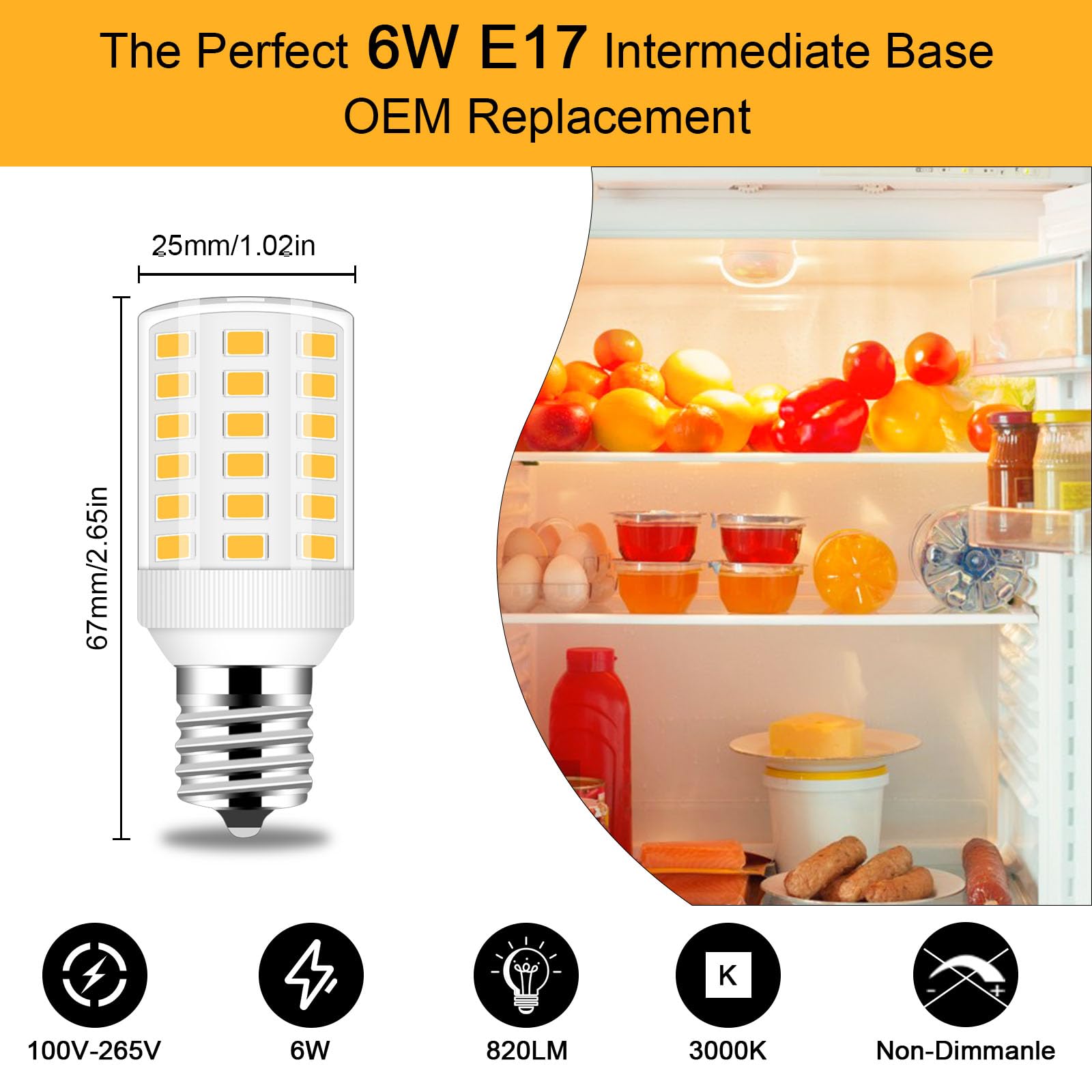 E17 LED Appliance Bulb KEI D28A Refrigerator Light Bulb - E17 8W 110V ...