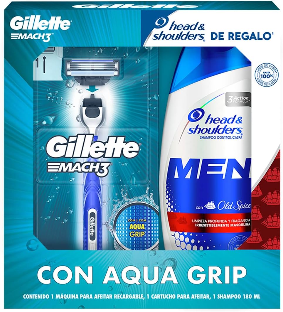 Gillette Kit Mach3 Rastrillo para Afeitar Aqua Grip Recargable + Head ...