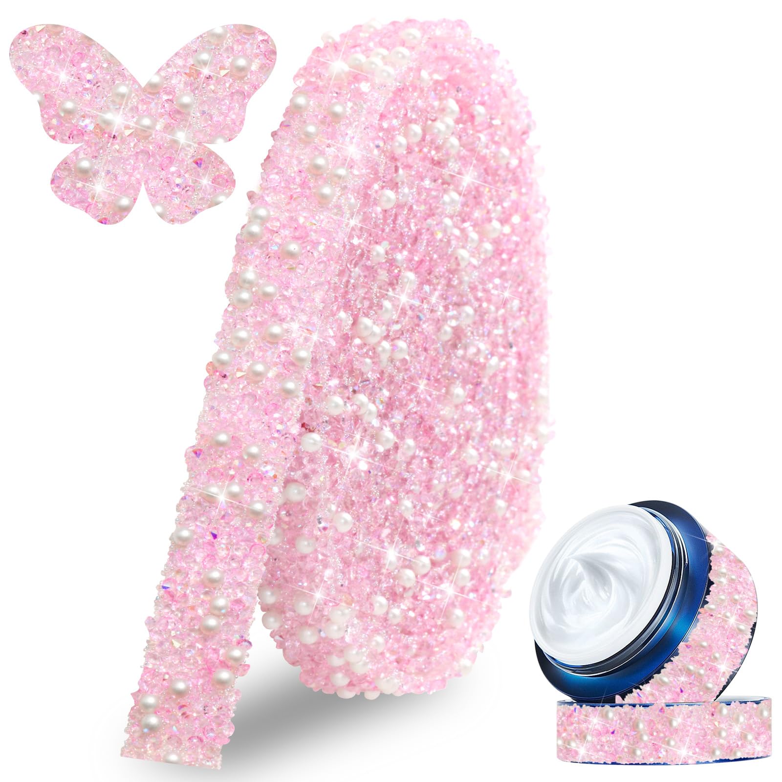 Amazon.com: FULZTEY 3 Yards Pearls Rhinestone Ribbon Roll,Bling Clear ...