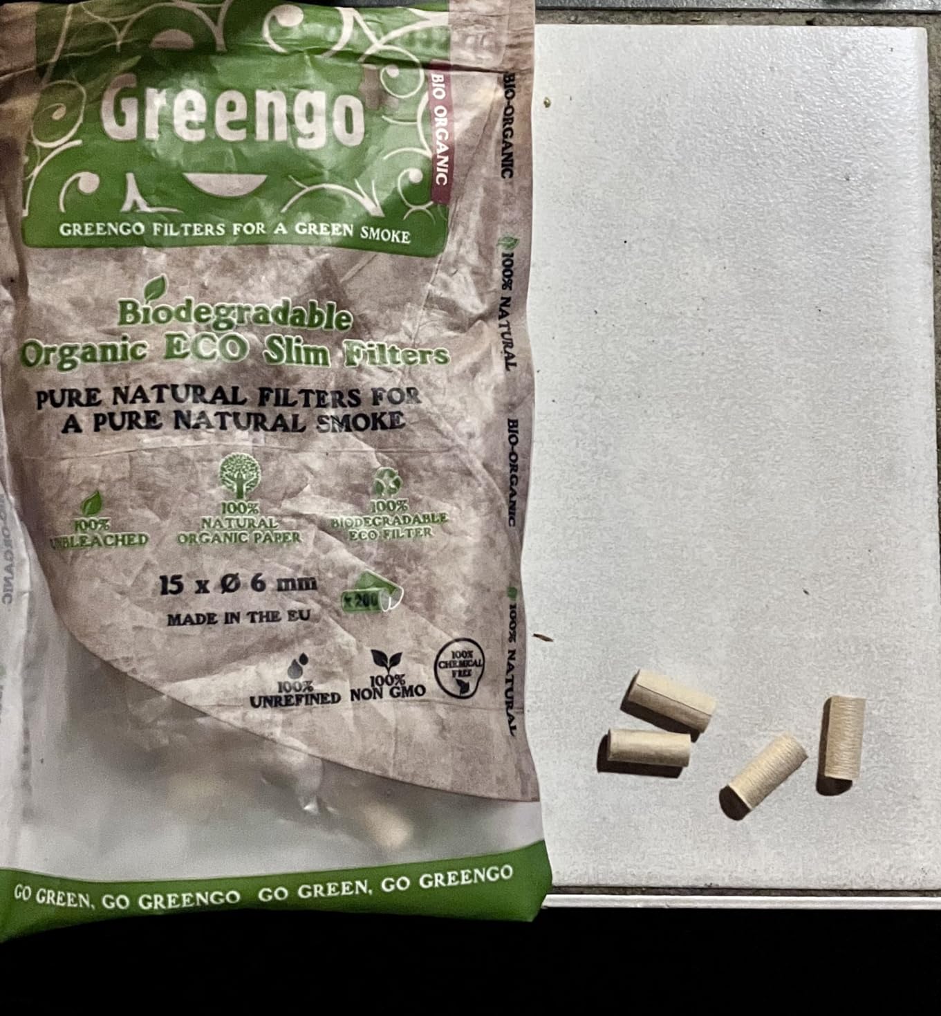 1000 Greengo Biodegradable Organic ECO Unbleached Slim 6mm Filter Tips ...