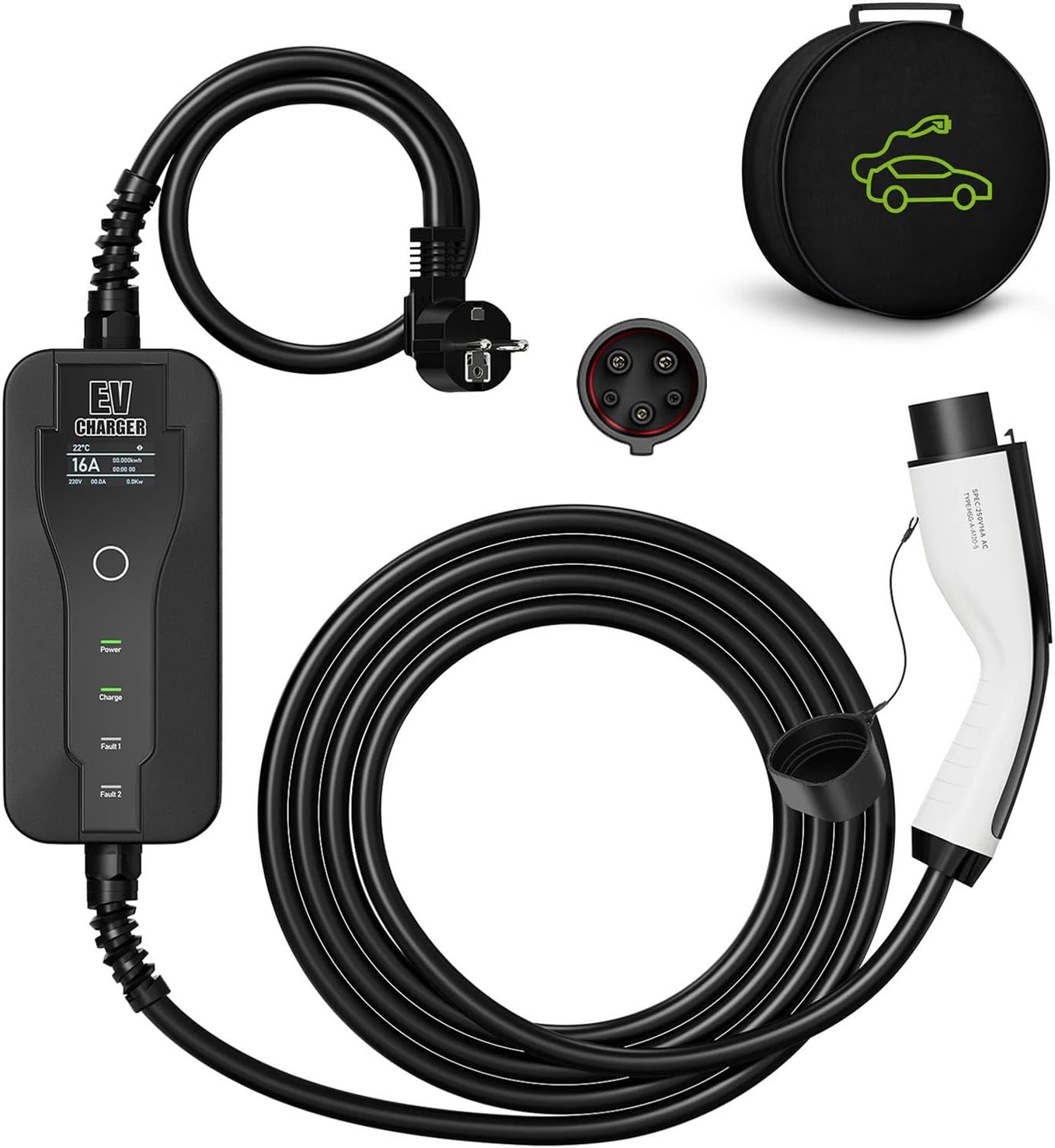 Amazon.co.jp: 3.5KW ポータブル EV 充電器 (8A-10A-13A-16A 電流調整可能)、タイプ 2/タイプ 1 急速充電ボックス + 収納バッグ、コントローラー ...