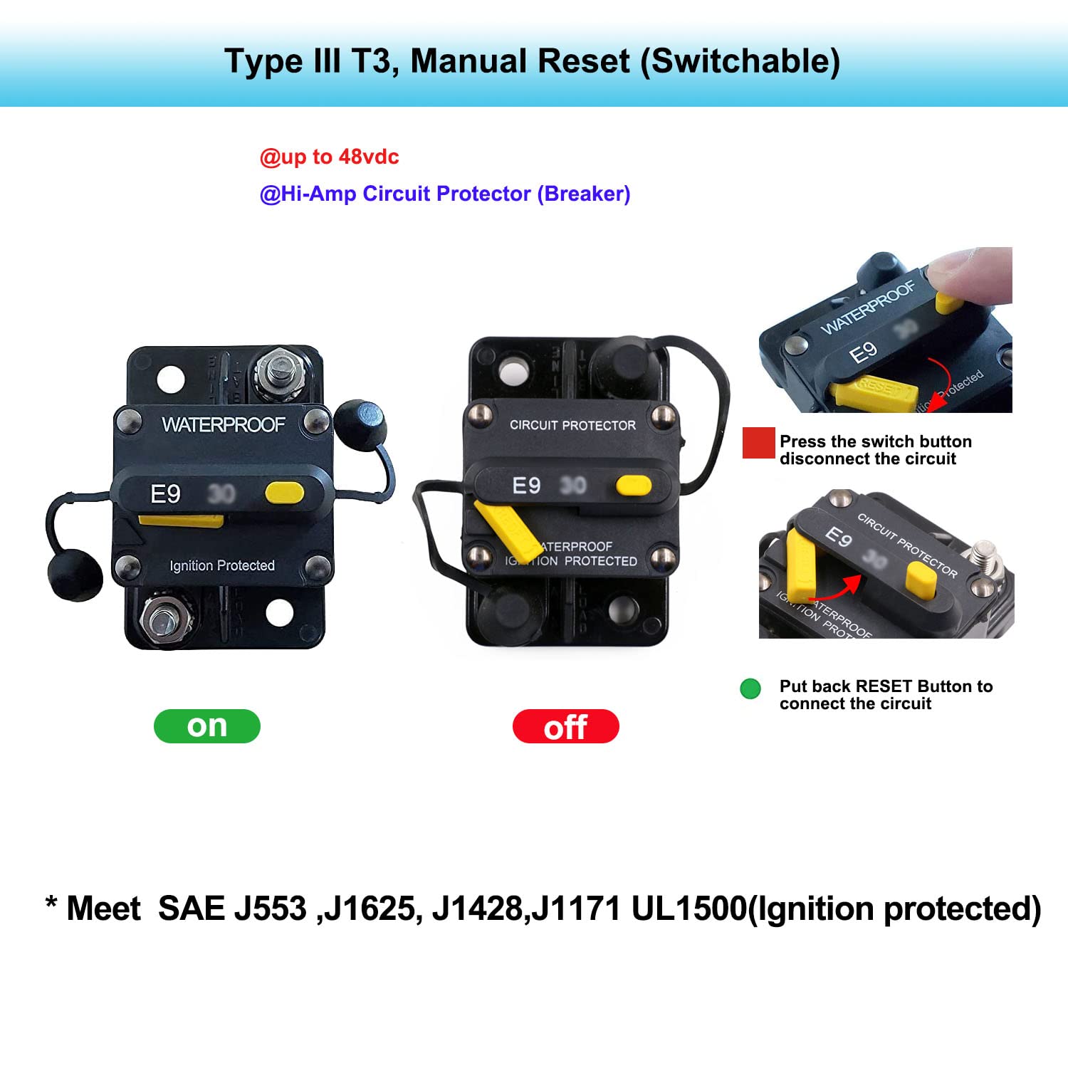Snapklik.com : Gloaso 120 Amp 12 Volt Manual Reset Circuit Breaker ...