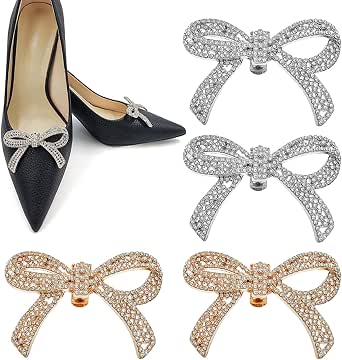 SYEYCW 4 Pcs Clip on Bows For Shoes, Detachable Elegant Rhinestone ...
