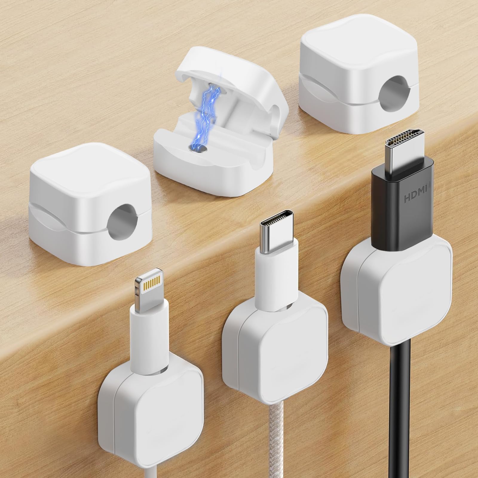 6 Pieces Magnetic Cable Holder, Adhesive ABS Cable Holders, Charger ...