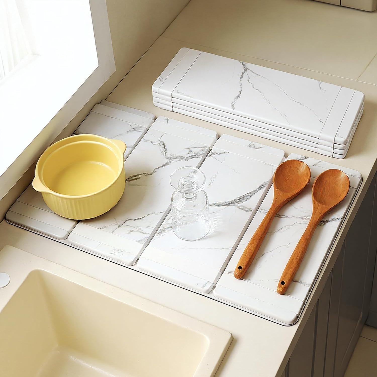 Amazon.com: Large Stone Drying Mat for Kitchen Counter, Easier Cleanup ...