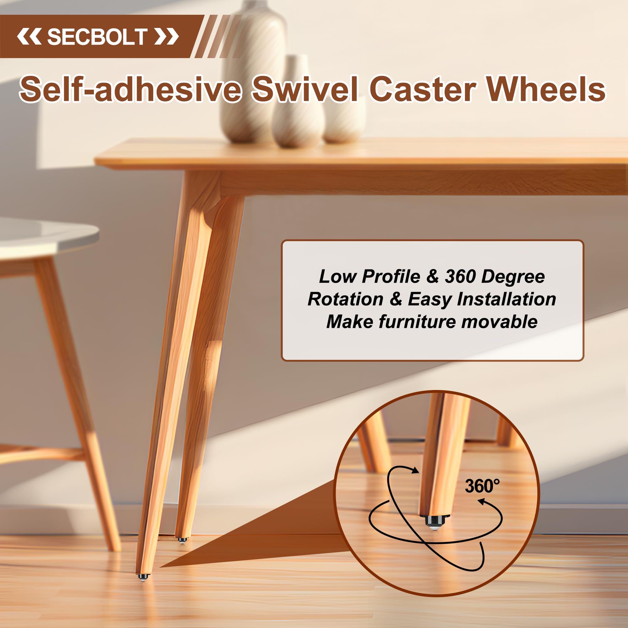 Snapklik.com : Secbolt 12 Pack Self Adhesive Caster Wheels 1 Inch For ...