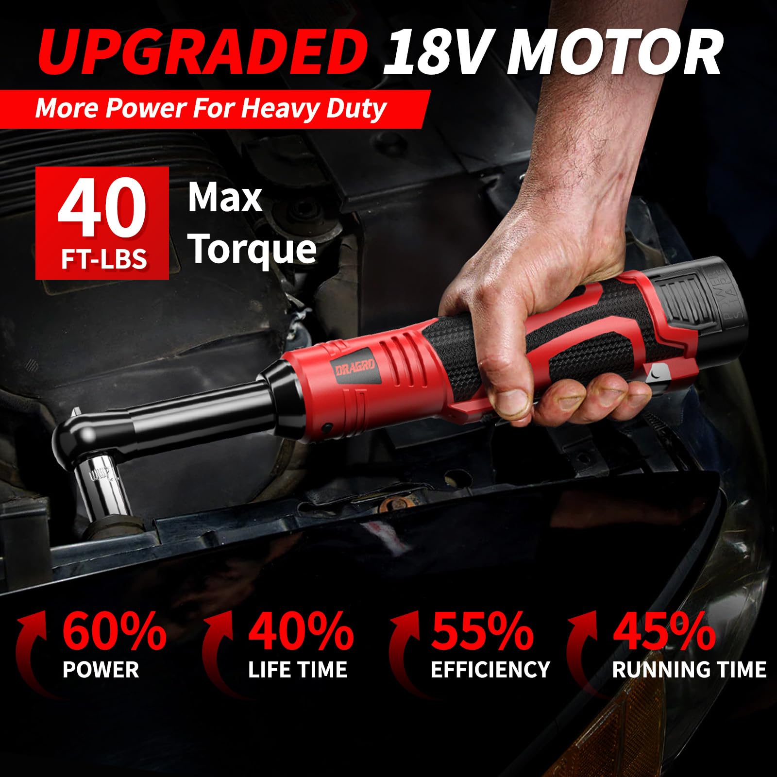 Snapklik.com : Dragro 3/8" 18V Cordless Electric Ratchet Wrench Set, 40 ...