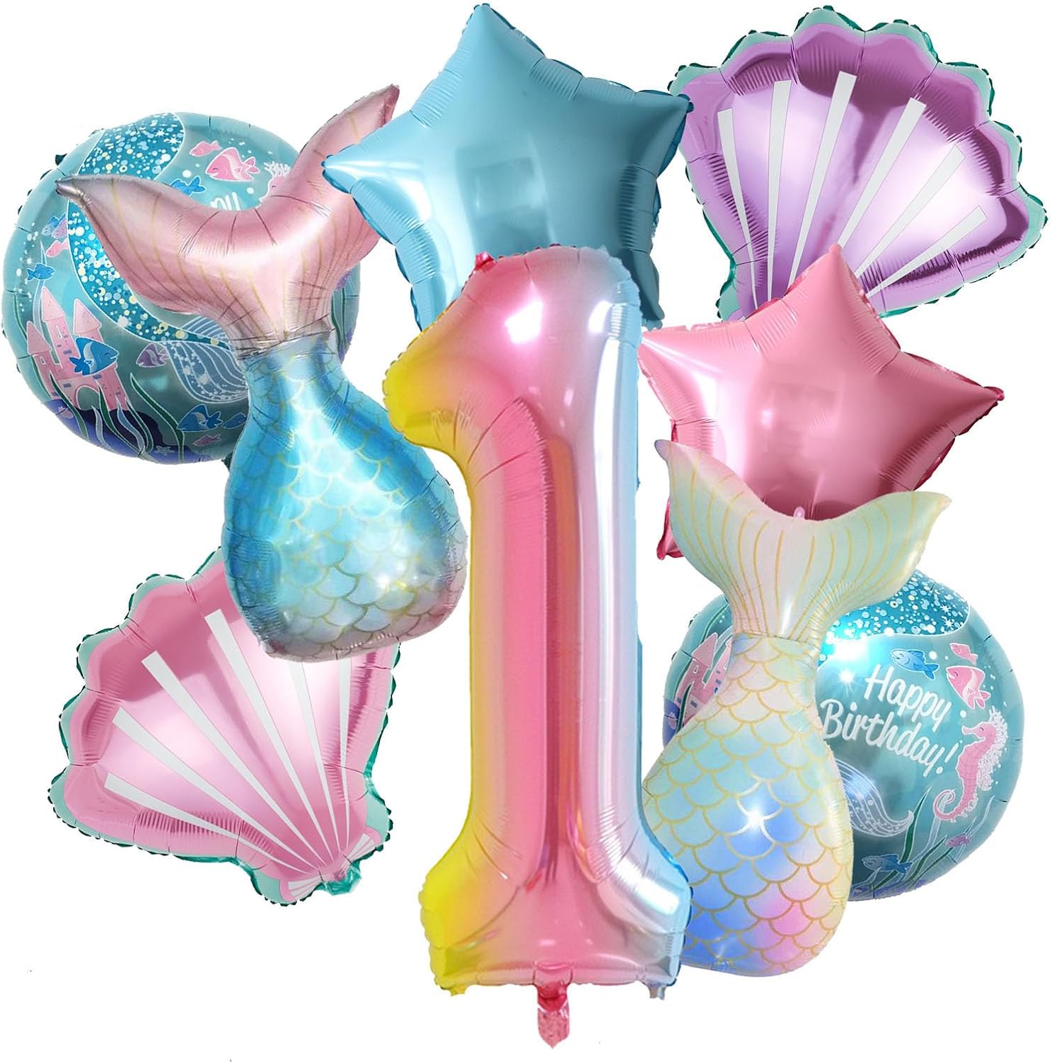 Amazon.com: 9 Pcs Mermaid Birthday Decoration Sea Balloon Foil Balloon ...