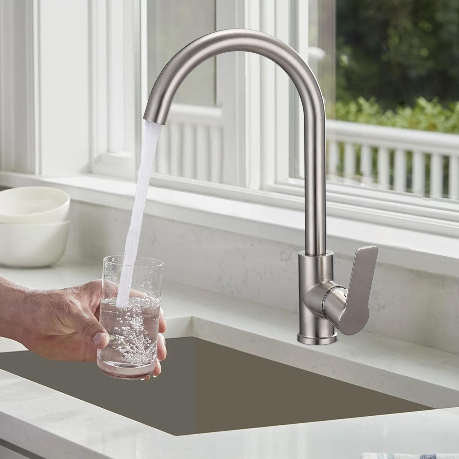 Peppermint Brushed Steel Kitchen Tap Single Lever Brushed Nickel ...