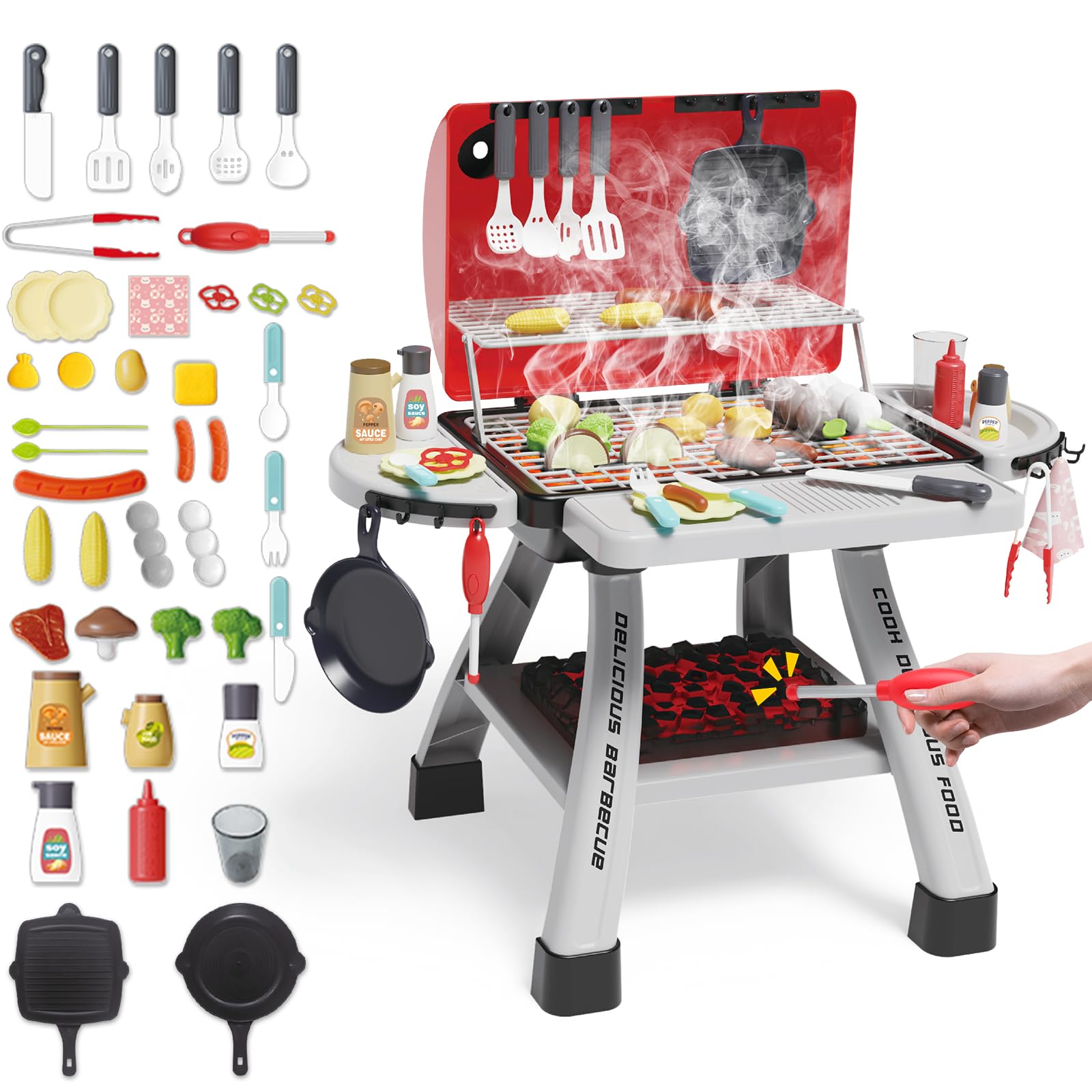 Amazon.com: deAO Kids BBQ Grill Playset,23.6" Heigh Kitchen Toy with ...