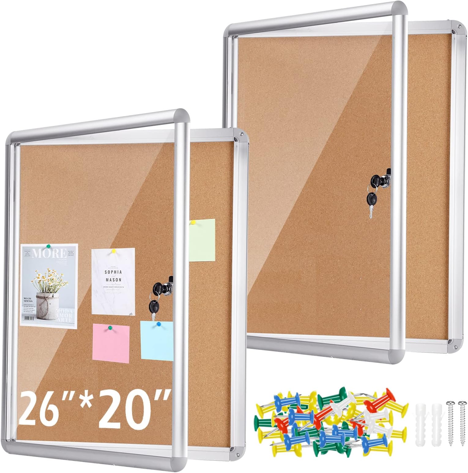 Amazon.com : 2 Pieces Enclosed Bulletin Board 26 x 20 Inch Lockable ...