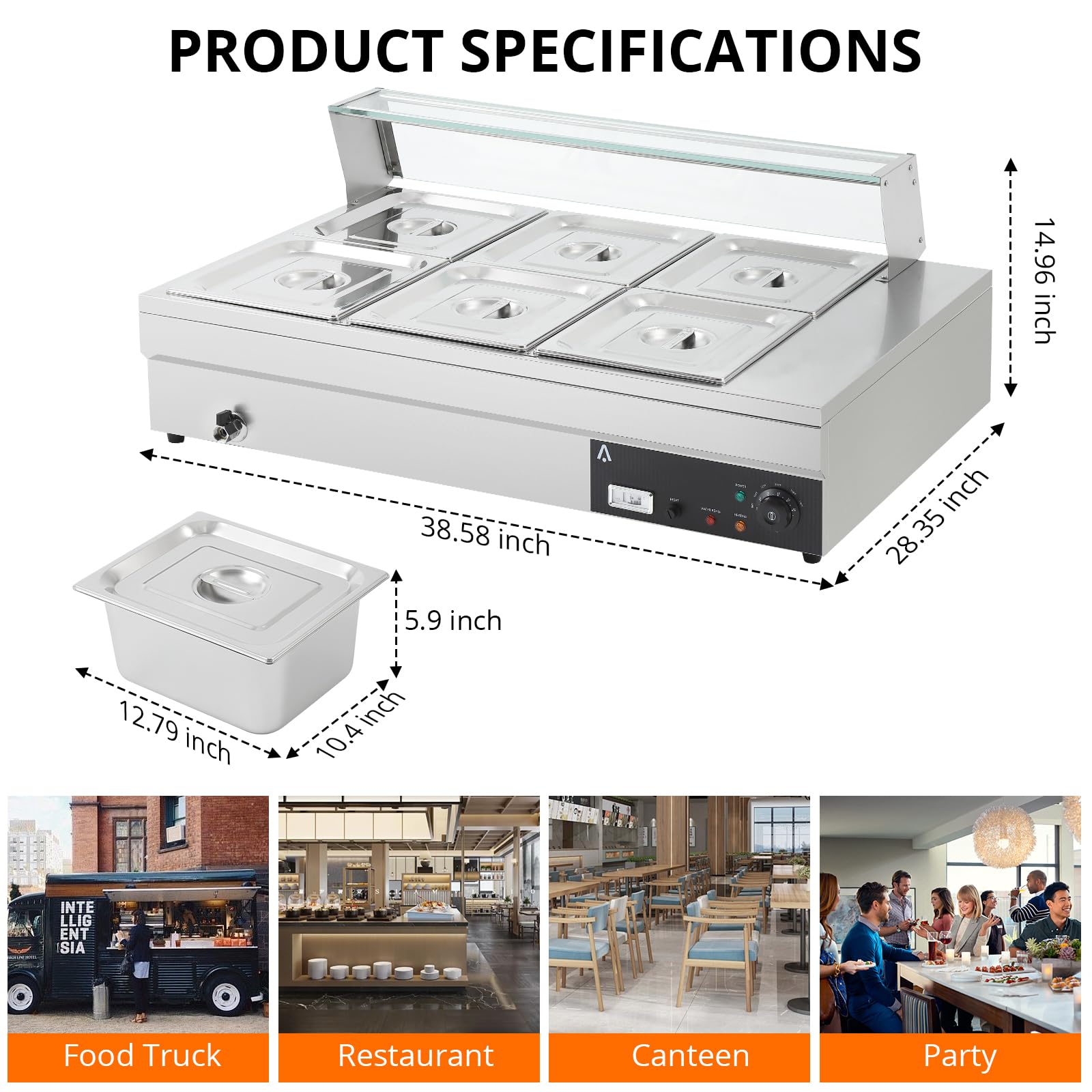 Snapklik.com : 6 Pan Commercial Food Warmer, 3x12QT Stainelss Steel ...