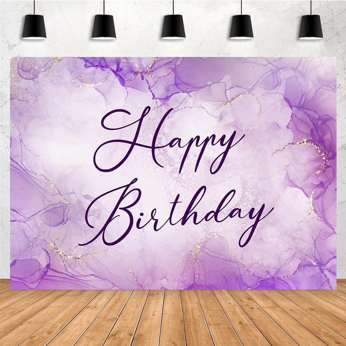 Amazon.com : Purple Happy Birthday Backdrop Shine Diamonds Birthday ...