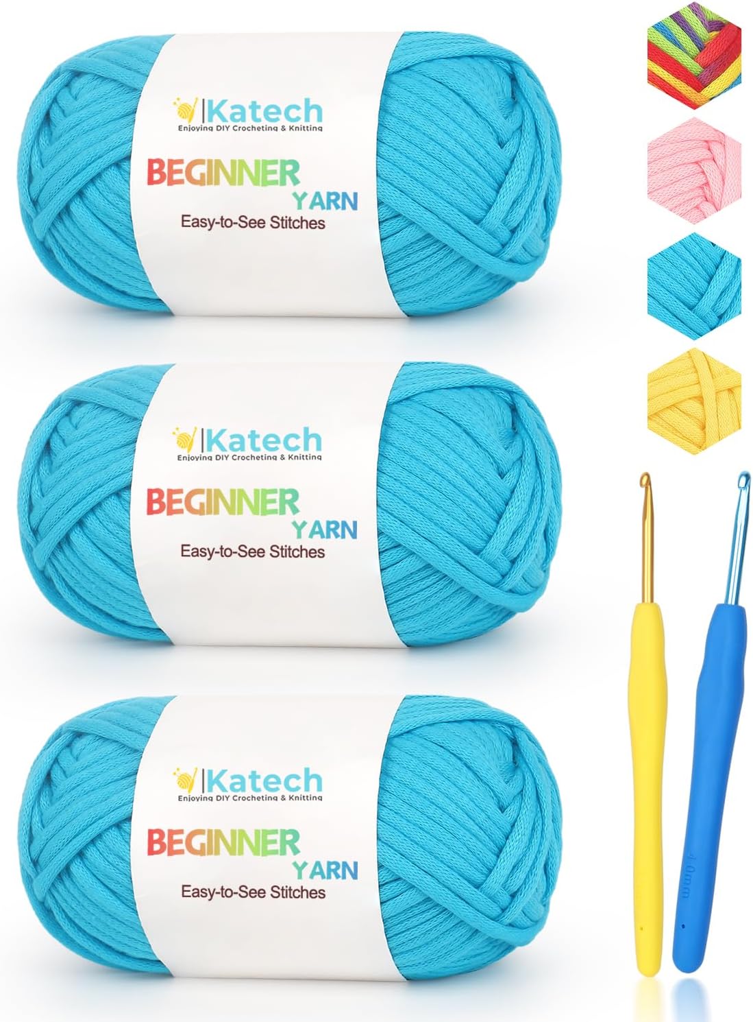 Amazon.com: Katech 3x50g Easy Yarn for Crocheting, Extra 2 Crochet ...