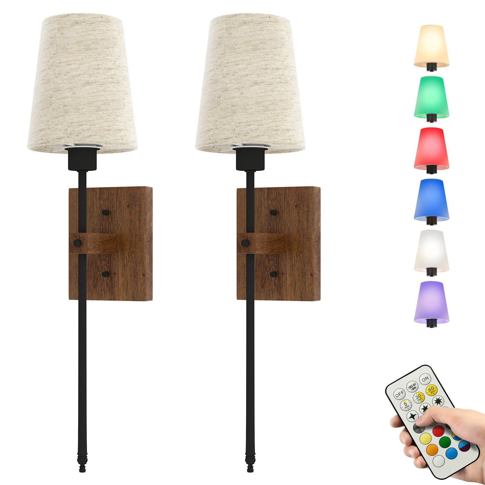 Battery Operated Wall Sconce Set of 2 with Remote, Wireless ...