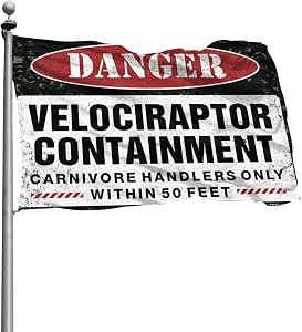 Amazon.com : Room Decor Flags Danger Velociraptor Containment Flag ...