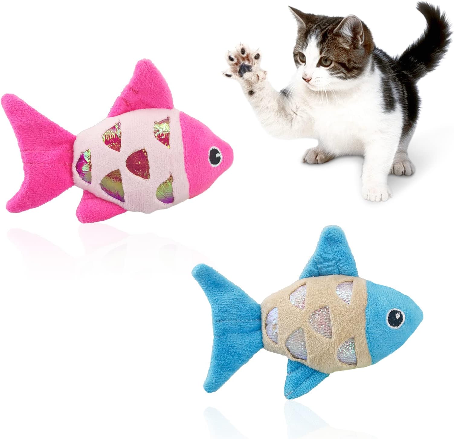 Amazon.com : Petlinks Batty Beta Fish Crinkle Catnip Cat Toy - Tan/Blue ...