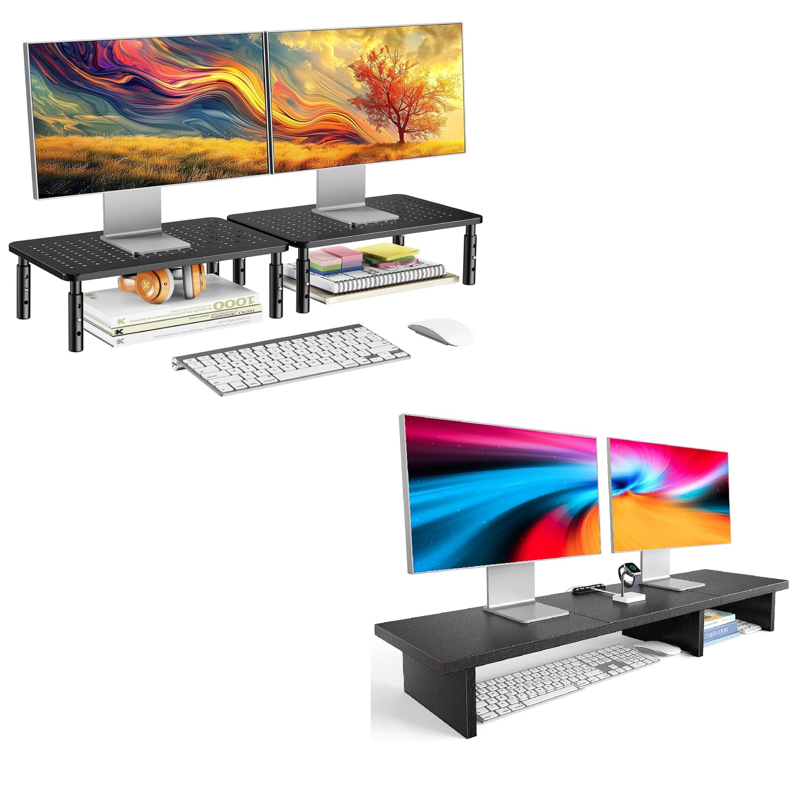 Amazon.com: HUANUO 2 Pack Monitor Stand for Desk, Dual Monitor Stand ...
