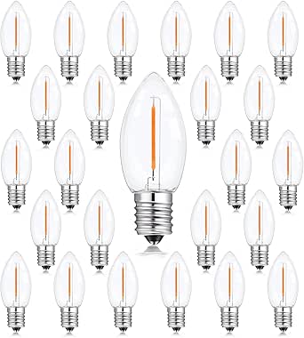 25 Pack C9 Replacement Bulbs C9 LED Bulbs 0.6W Equivalent to 4 5 6 7 W ...